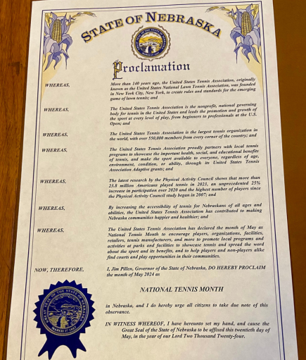 May is proclaimed National Tennis Month in Nebraska