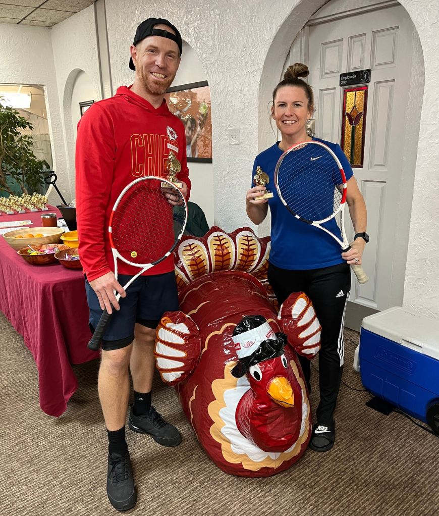 Turkey Trot-Off adult tournament stuffed with players, fun