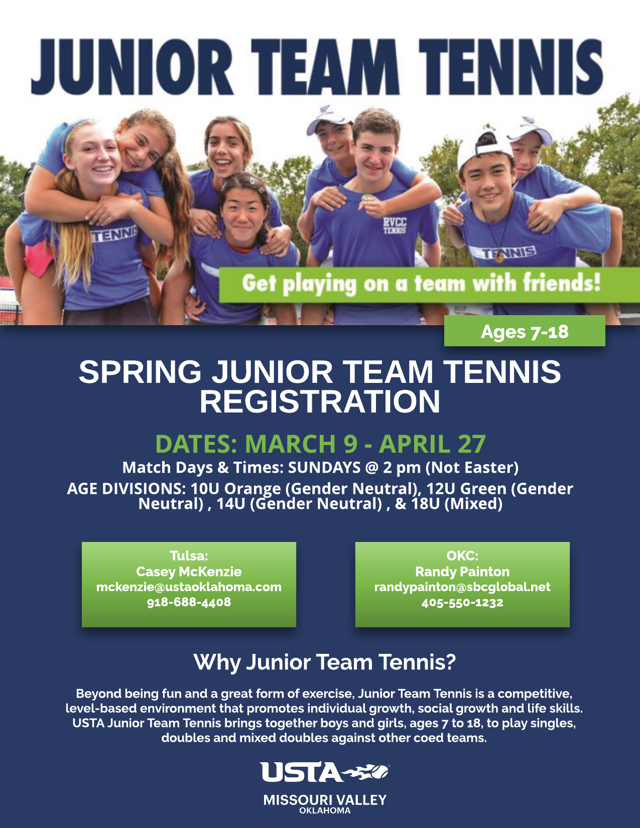 La temporada de primavera de tenis por equipos júnior comienza en marzo 9